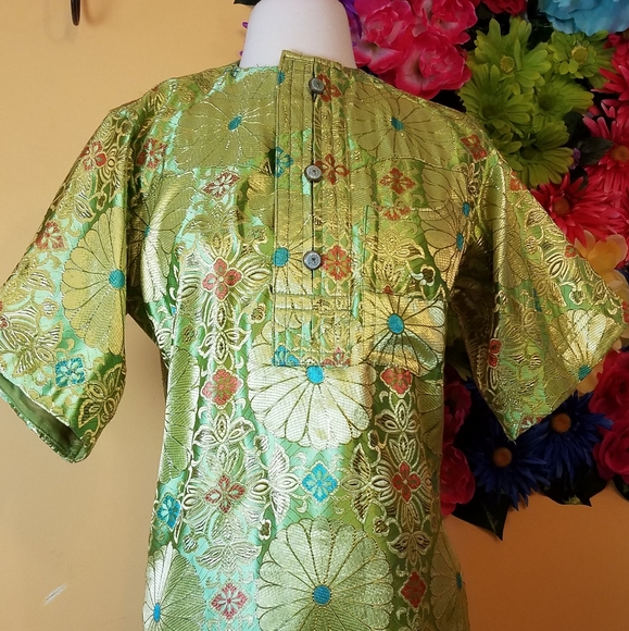 Vintage | Tops | Vtg Handmade Asian Blouse With Embroidered Floral ...